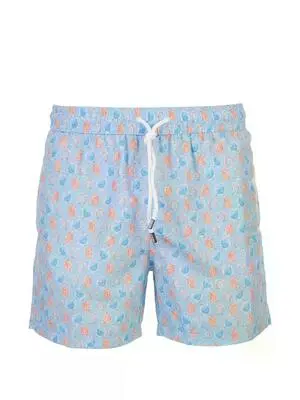 Fedeli Turtle-print Swim Shorts - Blue