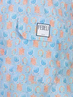 Fedeli Turtle-print Swim Shorts - Blue