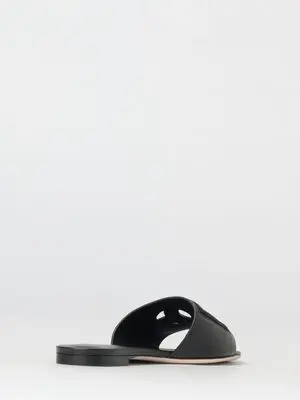 Dolce & Gabbana Grained Leather Sliders With Rhinestone Dg Monogram - Black