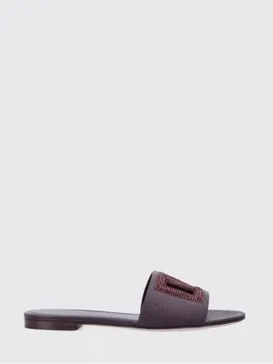 Dolce & Gabbana Grained Leather Sliders With Rhinestone Dg Monogram - Violet