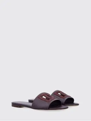 Dolce & Gabbana Grained Leather Sliders With Rhinestone Dg Monogram - Violet