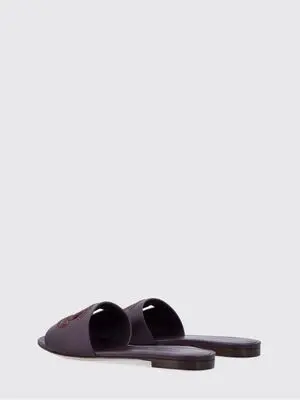 Dolce & Gabbana Grained Leather Sliders With Rhinestone Dg Monogram - Violet