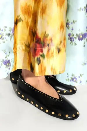 GANNI Studded Leather Ballet Flats - Black