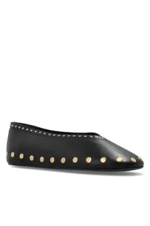 GANNI Studded Leather Ballet Flats - Black