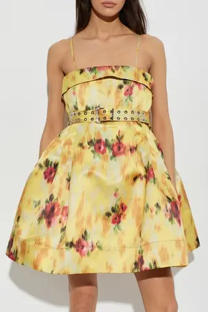 GANNI Belted Mini Dress - Yellow