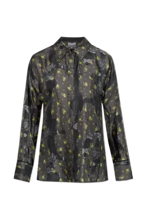 GANNI Silk Shirt With Waist Tie - Grey
