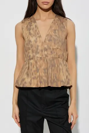 GANNI Peplum V-neck Top - Beige