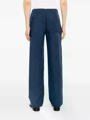 120% Lino Drawstring-waist Linen Trousers - Blue