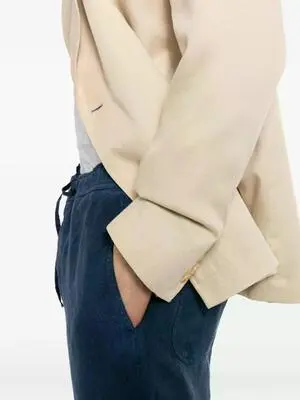 120% Lino Drawstring-waist Linen Trousers - Blue