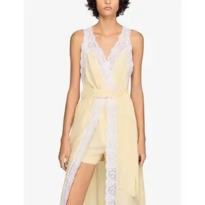 Sandro Sleeveless Lace-trim Linen-blend Maxi Dress