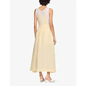 Sandro Sleeveless Lace-trim Linen-blend Maxi Dress