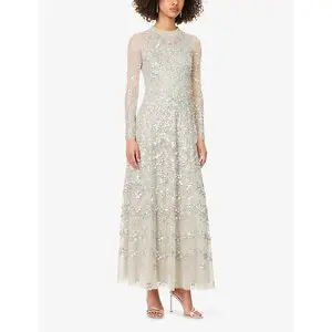 NEEDLE & THREAD Freya Long-sleeve Sequin-embellished Gown