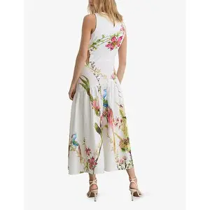 REISS Bianca Linen Floral Print Midi Dress - Ivory