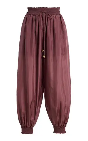 Gathered Waist Silk Pants