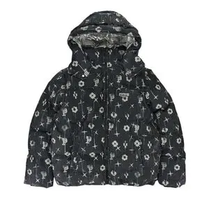 PURPLE BRAND Printed Corduroy Puffer Jacket - Black