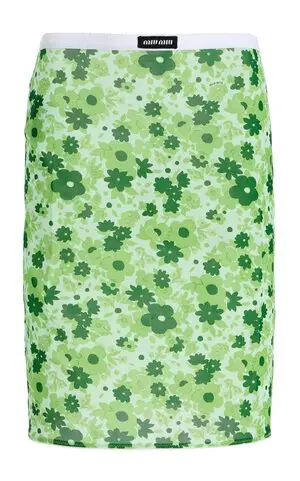 Miu Miu Floral Stretch Jersey Midi Skirt