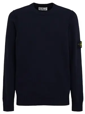Stone Island Loose Fit Ribbed Cotton Crewneck Sweater - Blue
