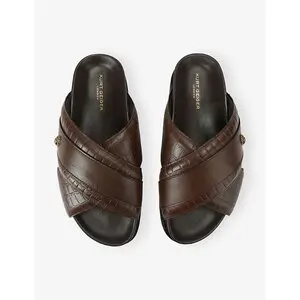 Kurt Geiger Baron Flat Leather Sandals - Dk.brn Com