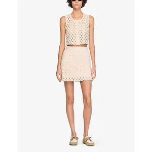 Sandro Cropped Bead-embellished Crochet Cardigan