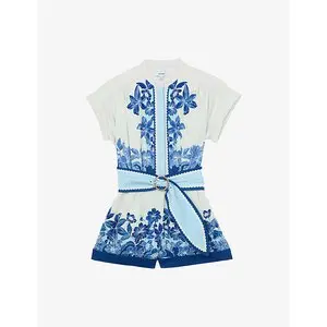 REISS Floral Cotton Playsuit - Navy Ivory