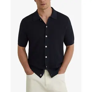 REISS Phoenix Short-sleeved Knitted Shirt - Navy