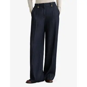 REISS Kaia Wide-leg Woven Trousers - Indigo