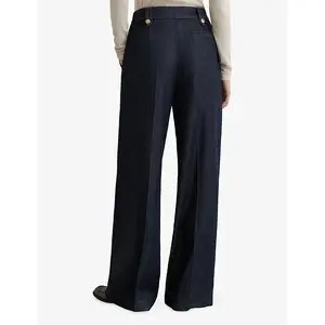 REISS Kaia Wide-leg Woven Trousers - Indigo