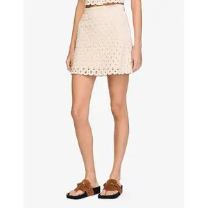 Sandro Beaded Crochet Mini Skirt - Ecru