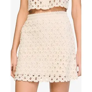 Sandro Beaded Crochet Mini Skirt - Ecru