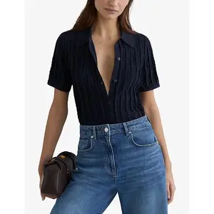 REISS Audrey Short-sleeved Knitted Shirt - Navy