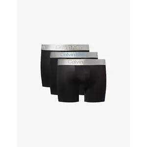 Calvin Klein Brushed Logo-waistband Pack-of-three Microfibre-stretch Trunks - Multi