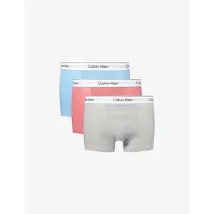 Calvin Klein Icon Logo-waistband Pack-of-three Stretch-cotton Trunks - Multi