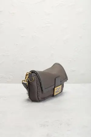 Fendi Shearling Baguette Shoulder Bag - Grey