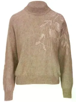 Brunello Cucinelli Floral-embroidered Mock-neck Jumper