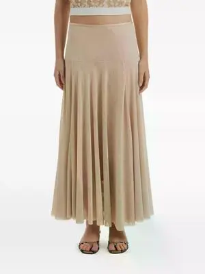CRUSH COLLECTION Long Tulle Pleated Skirt - Neutrals