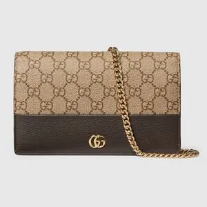 Gucci Bi-color Gg Marmont Wallet On Chain Leather - Brown