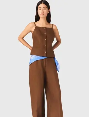 Maje Linen Blend Waistcoat Top - Brown