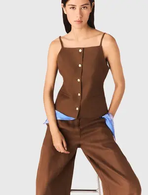 Maje Linen Blend Waistcoat Top - Brown