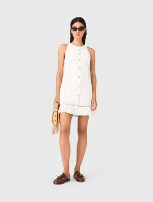 Maje Sleeveless Embroidered Linen-blend A-line Mini Dress