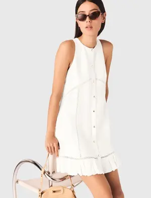 Maje Sleeveless Embroidered Linen-blend A-line Mini Dress
