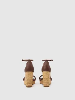 REISS Leather Embroidered Wedge Sandals