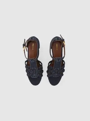 REISS Frances Denim Wedge Sandals