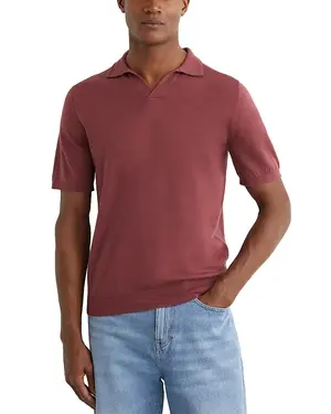 REISS Duchie Short Sleeve Open Collar Merino Polo Shirt - Raspberry