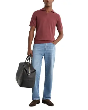 REISS Duchie Short Sleeve Open Collar Merino Polo Shirt - Raspberry
