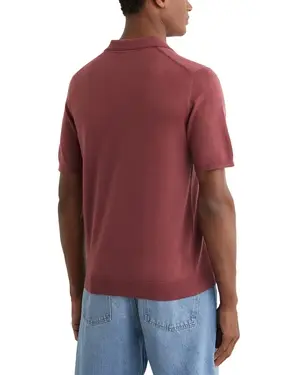 REISS Duchie Short Sleeve Open Collar Merino Polo Shirt - Raspberry