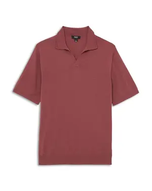 REISS Duchie Short Sleeve Open Collar Merino Polo Shirt - Raspberry