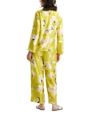 Natori Aurelia Printed Charmeuse Notch Pajama Set - Chartreuse