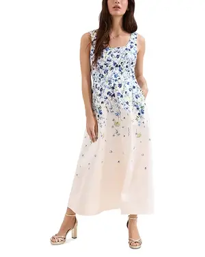 PHASE EIGHT Orla Satin Floral Midi Dress - Cream
