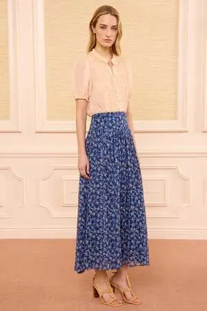 Ulla Johnson Printed Silk Reina Midi Skirt - Dusk