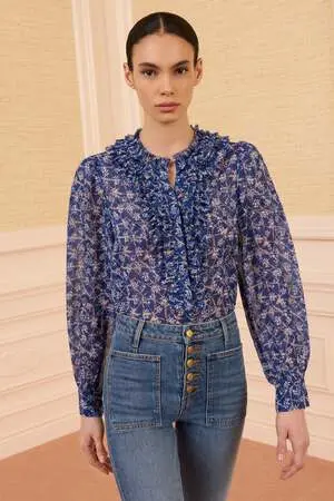 Ulla Johnson Clio Printed Silk Blouse - Dusk